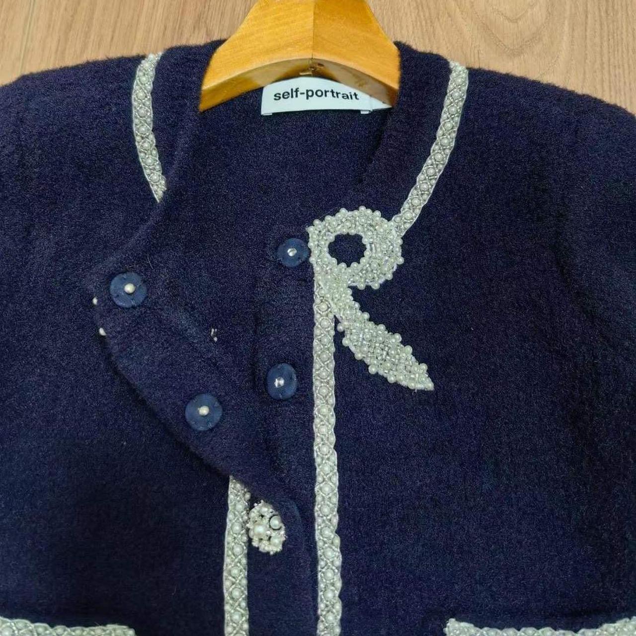 Self portrait NAVY SOFT KNIT BOW CARDIGAN coat（ also... - Depop