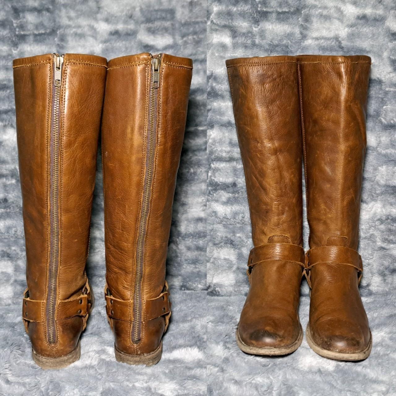 Frye Phillip Harness Tall Riding Boot Brown Leather... - Depop