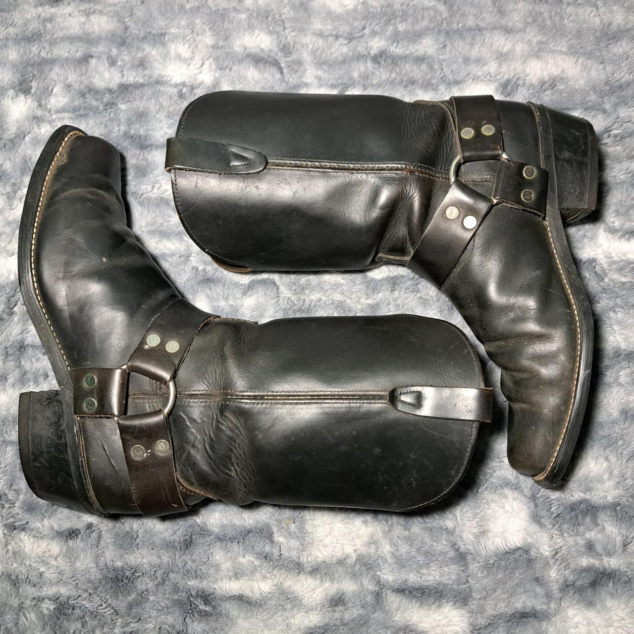 Vintage Black Broken-In Harness Motorcycle Boots... - Depop