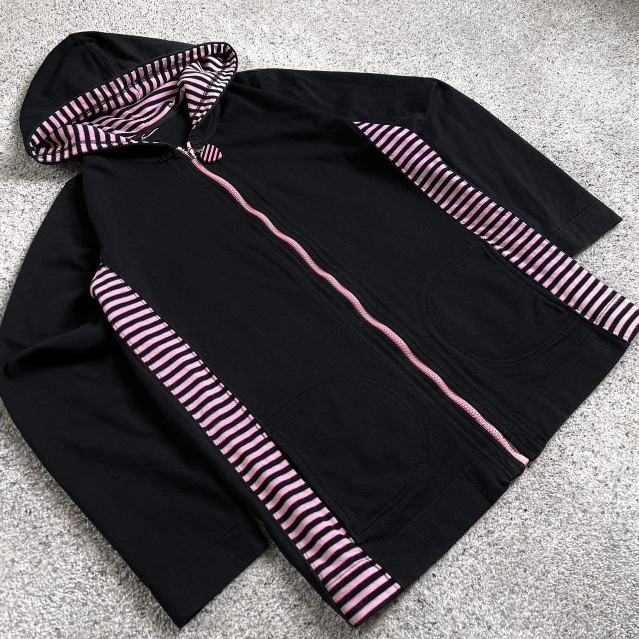 vintage y2k grunge mall goth emo pink stripe zip... - Depop