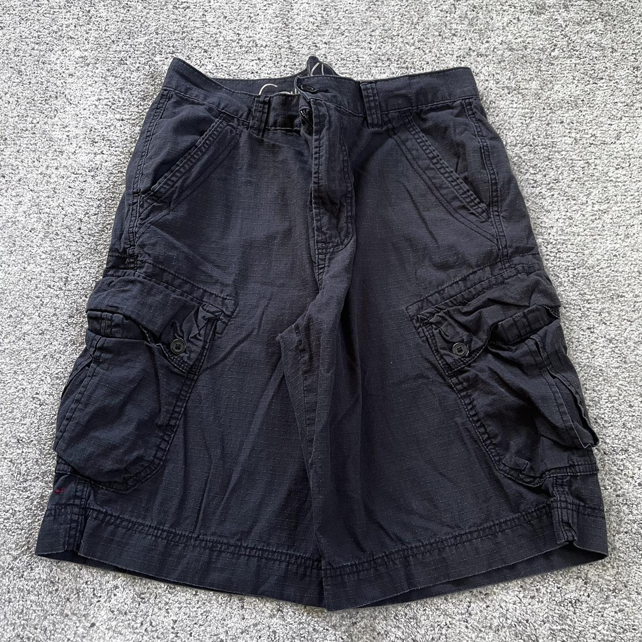 baggy black cargo jorts grunge mall goth y2k skater... - Depop