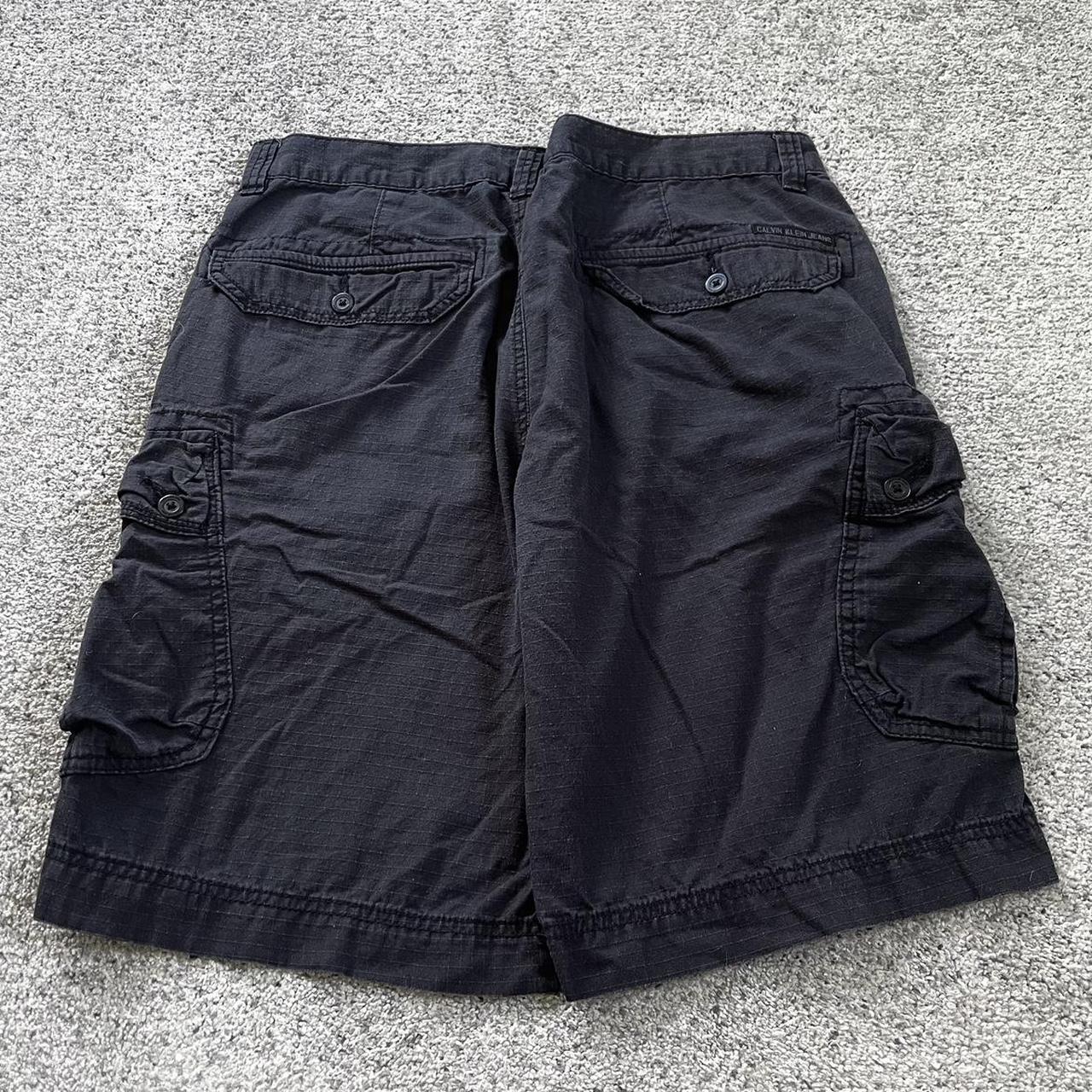 baggy black cargo jorts grunge mall goth y2k skater... - Depop