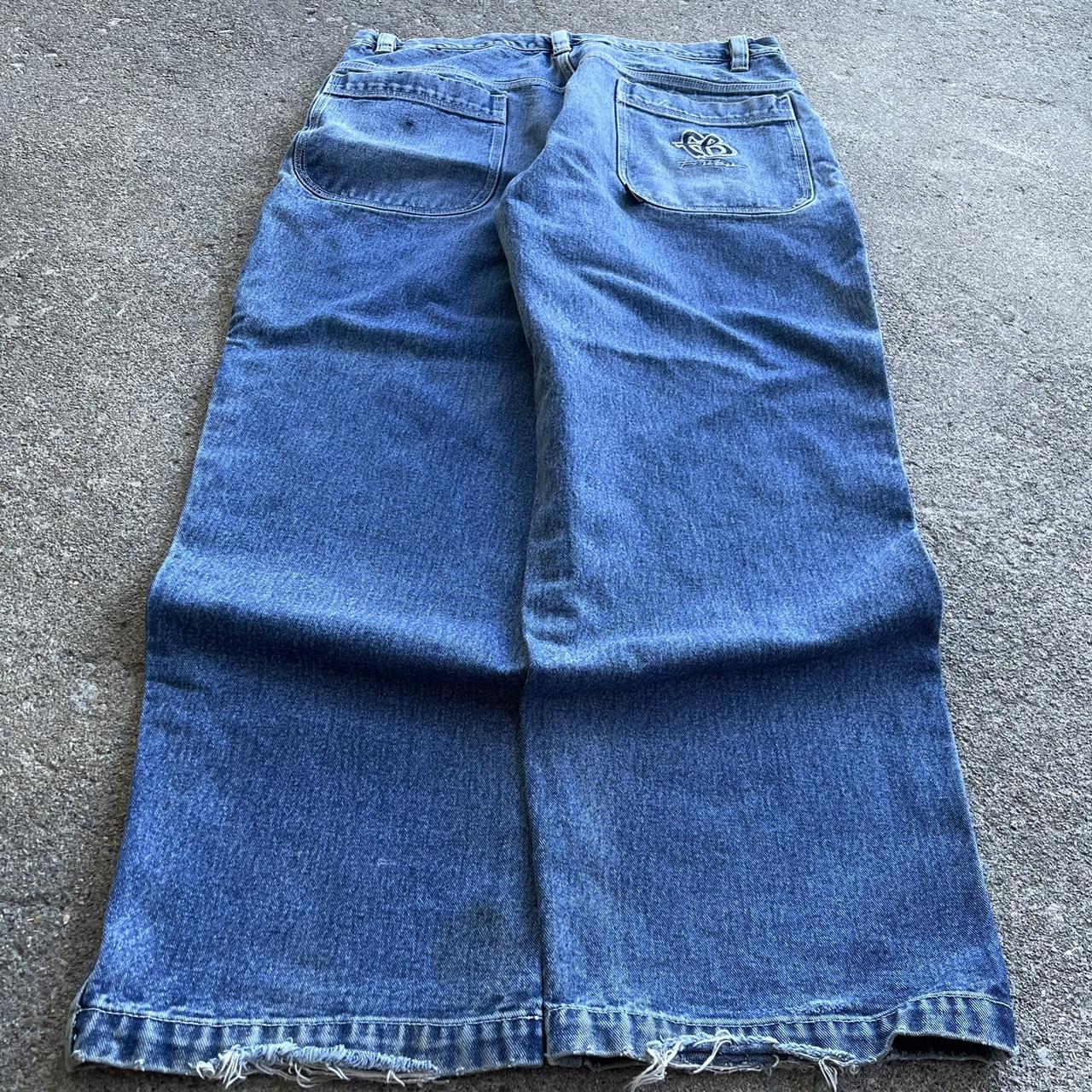 baggy embroidered fubu jeans vintage y2k mud wash... - Depop