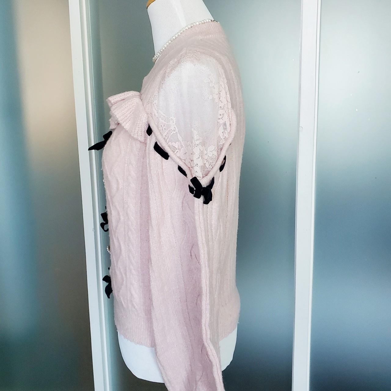 liz lisa pink bow knit sweater size xs-s normal... - Depop