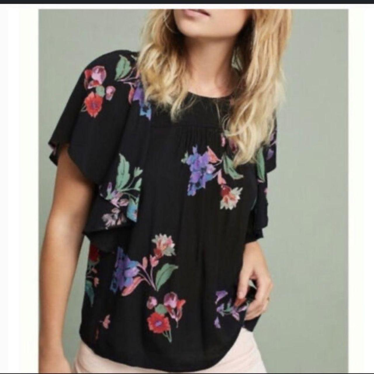 Anthropologie Maeve Black Floral Flutter Sleeves Depop