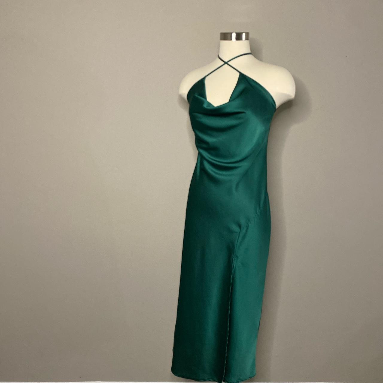 beautiful green slip dress with slit - crisscross... - Depop