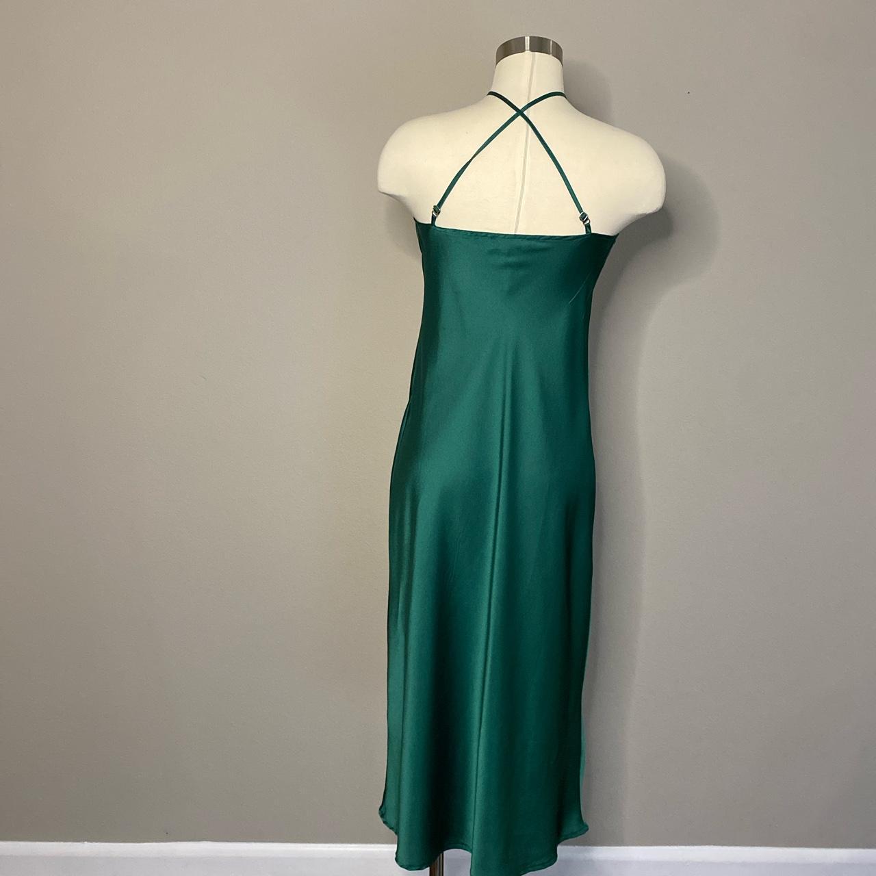 beautiful green slip dress with slit - crisscross... - Depop
