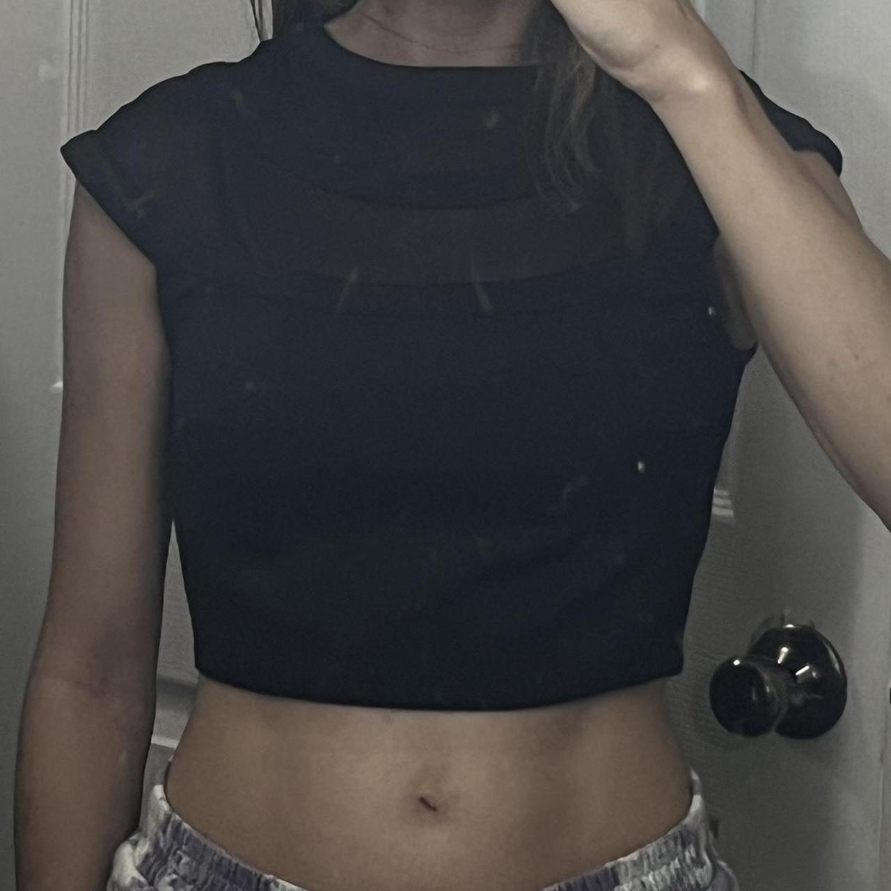 Crop top with sheer detailing on the neckline and a... - Depop