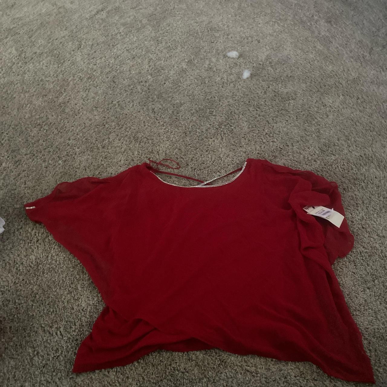 Red blouse with white trim and ruffles #feminine - Depop