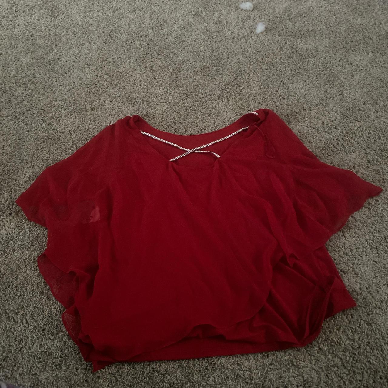 Red blouse with white trim and ruffles #feminine - Depop