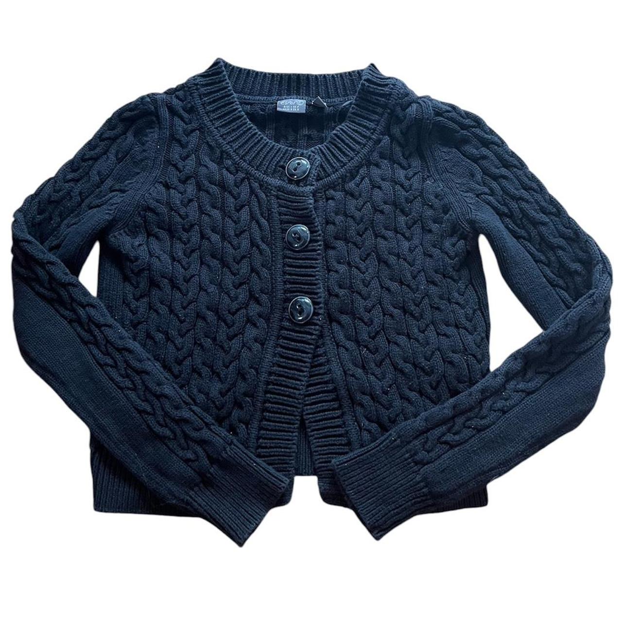 Black cable knit cardigan sweater with button down... - Depop