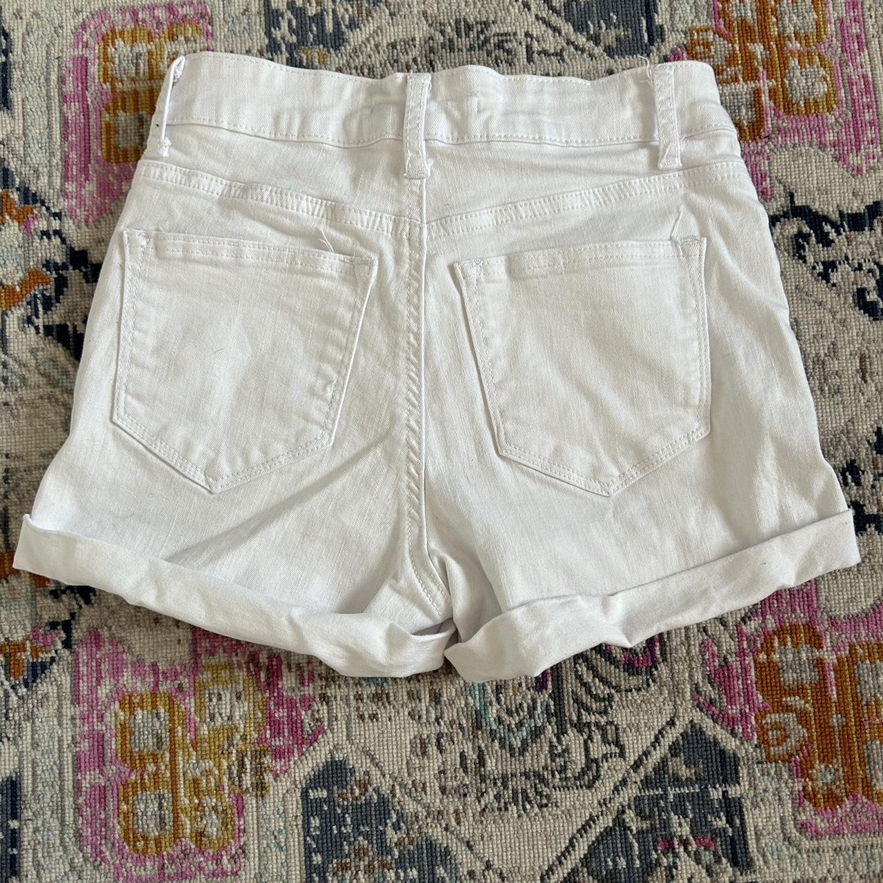 White denim material shorts - mid waisted - slight... - Depop