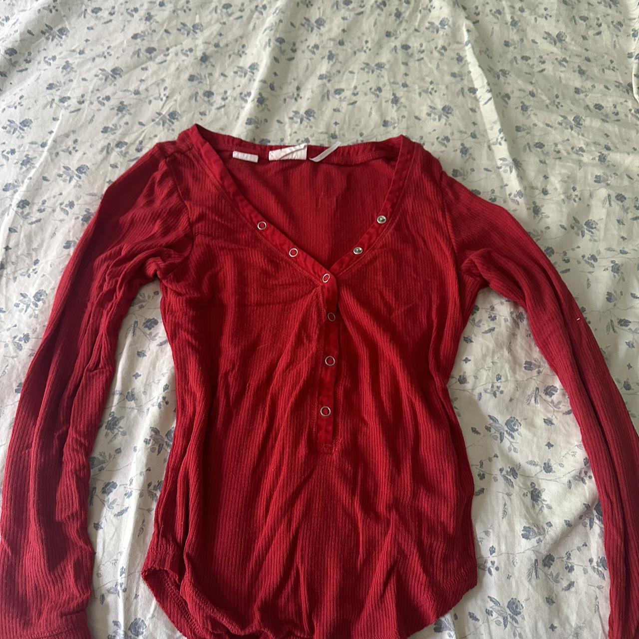 Out from under red Henley Long sleeve from urban... - Depop