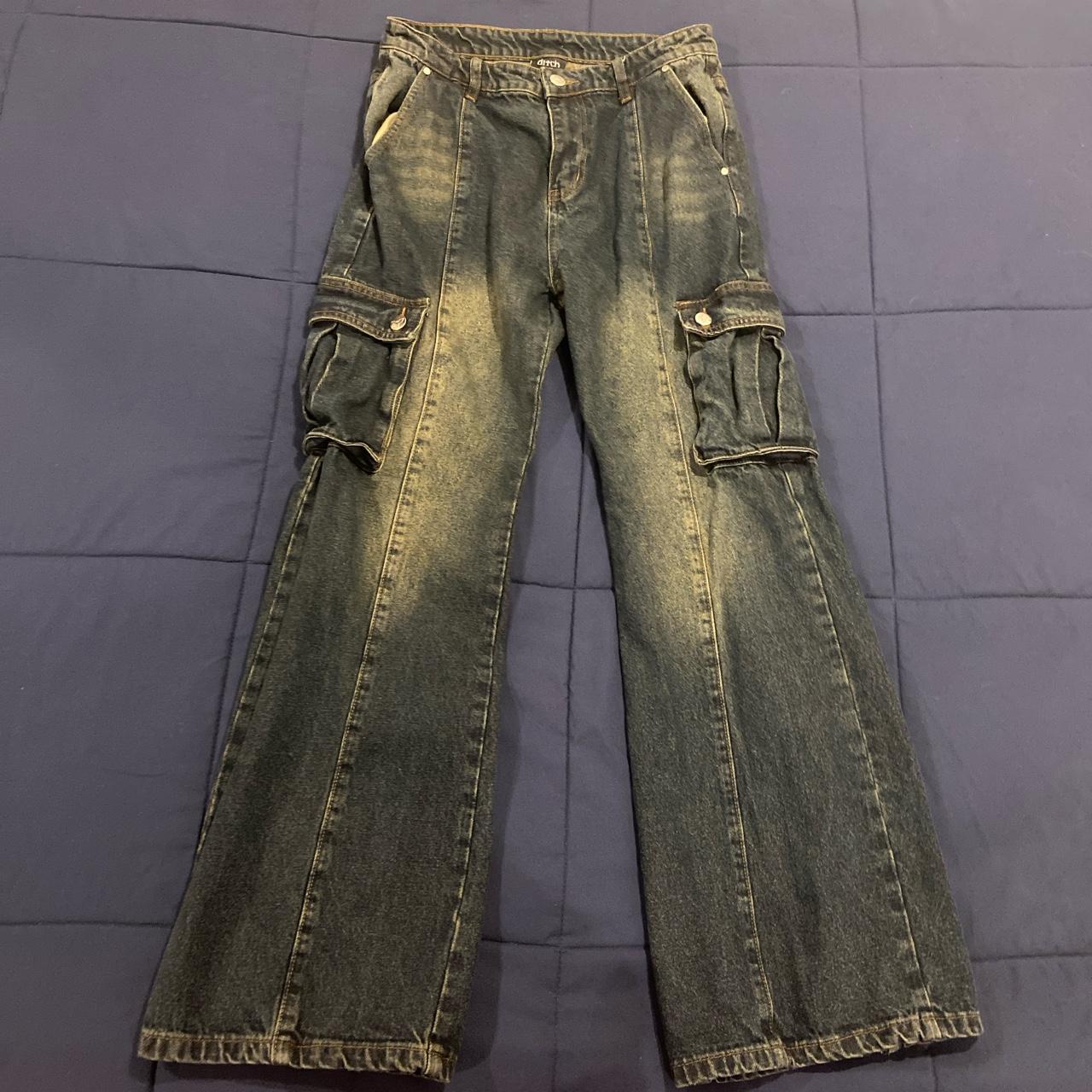 DITCH FLARED DENIM CARGOS. Size 30X30. Condition... - Depop