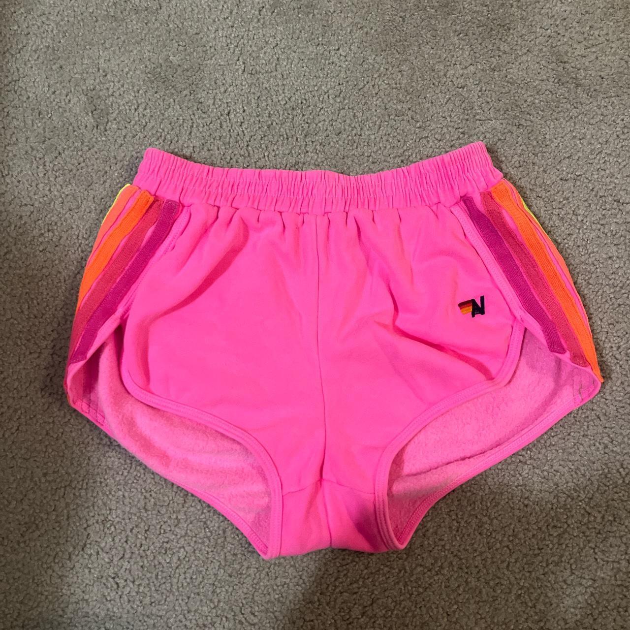 Aviator nation 5 strip jogger shorts- neon pink size... - Depop