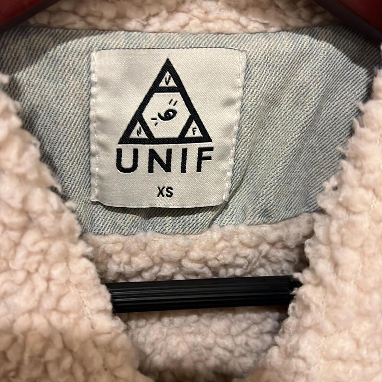 Unif distressed faux sherpa lining denim jacket - Depop