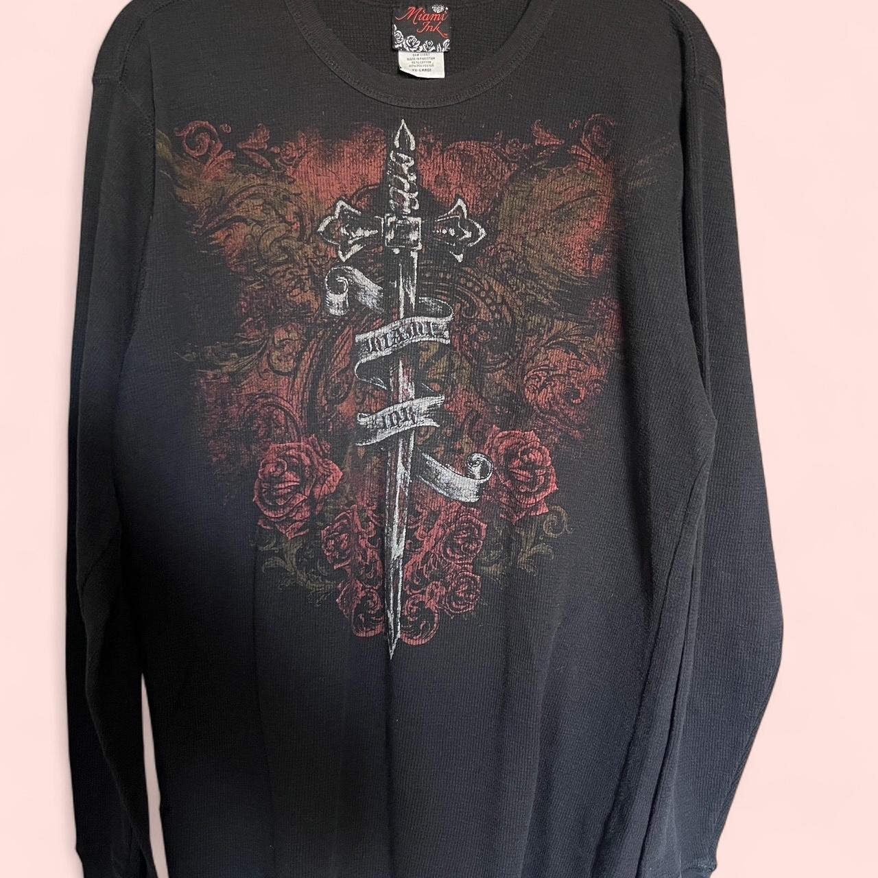 Black Vintage Miami ink long sleeve waffle... | Depop