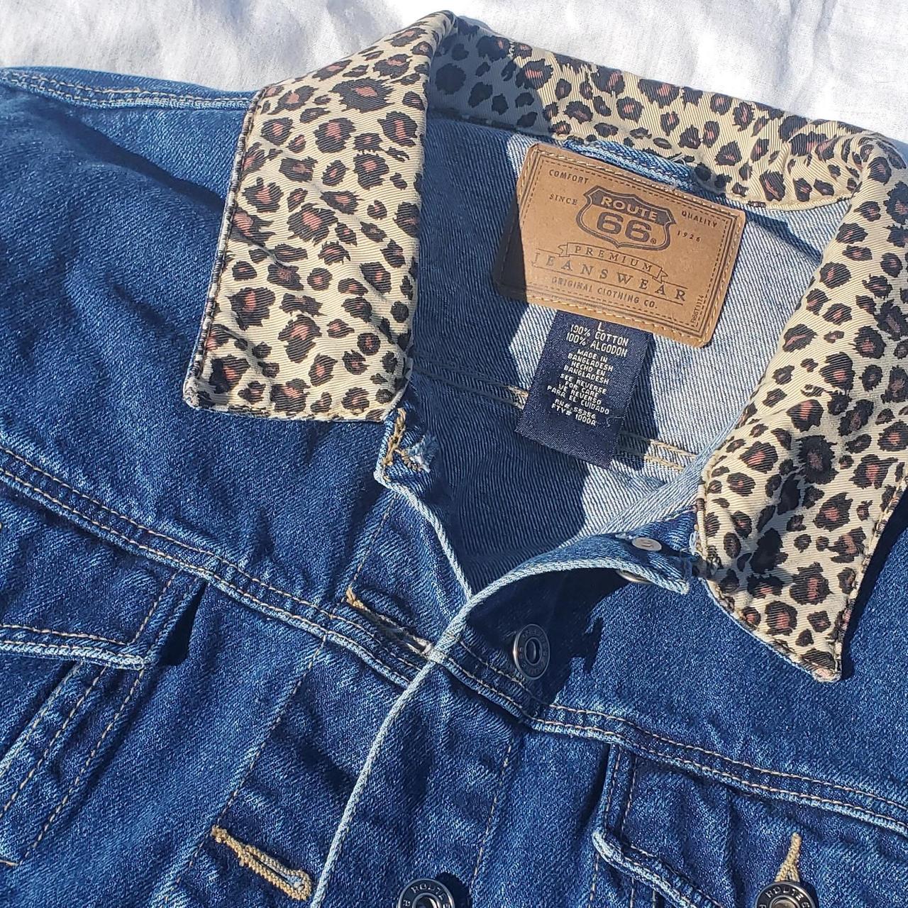 Vintage 80s Style Denim Jacket with Leopard Print... - Depop