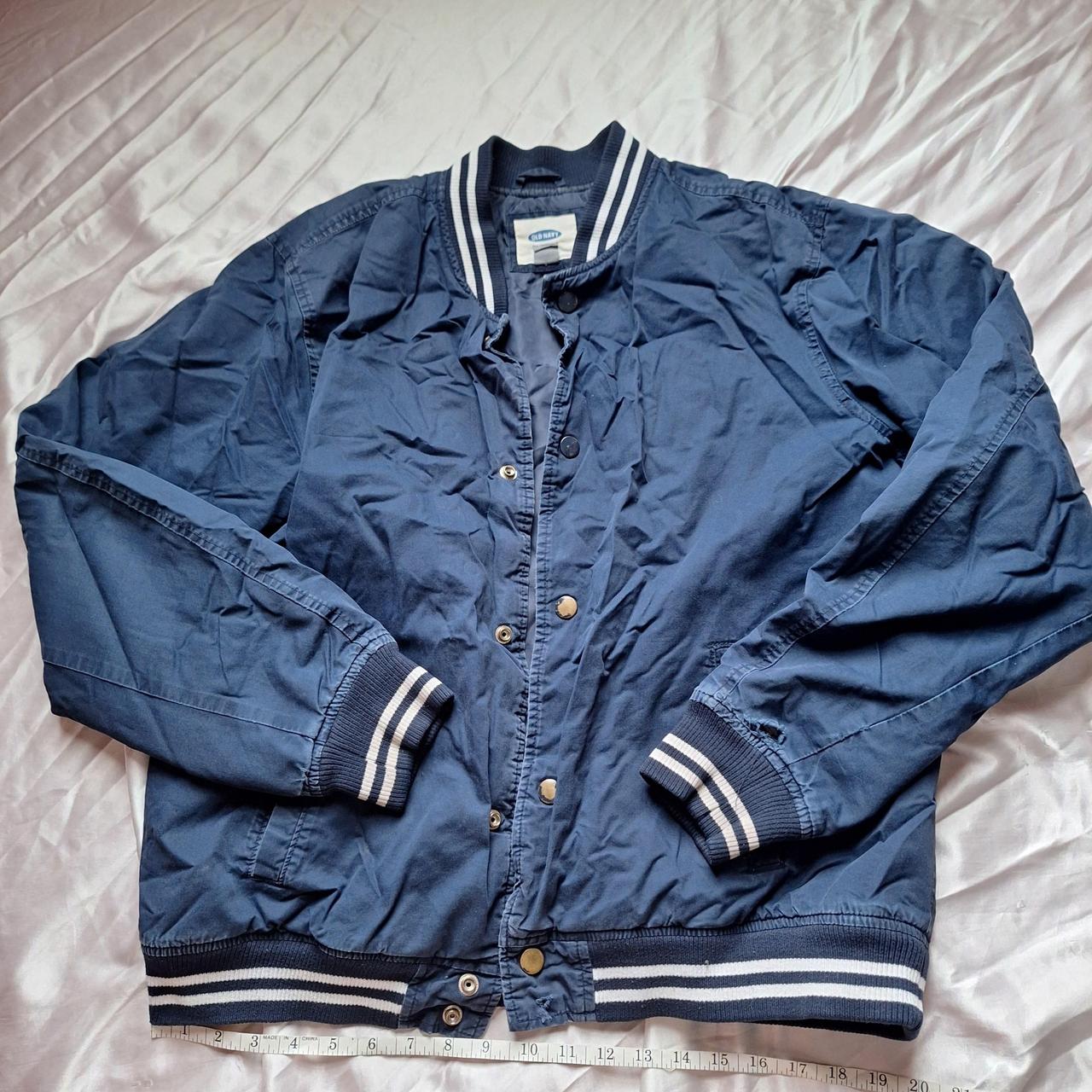 Classic 80s Style Bomber Jacket. Navy Blue and White... | Depop