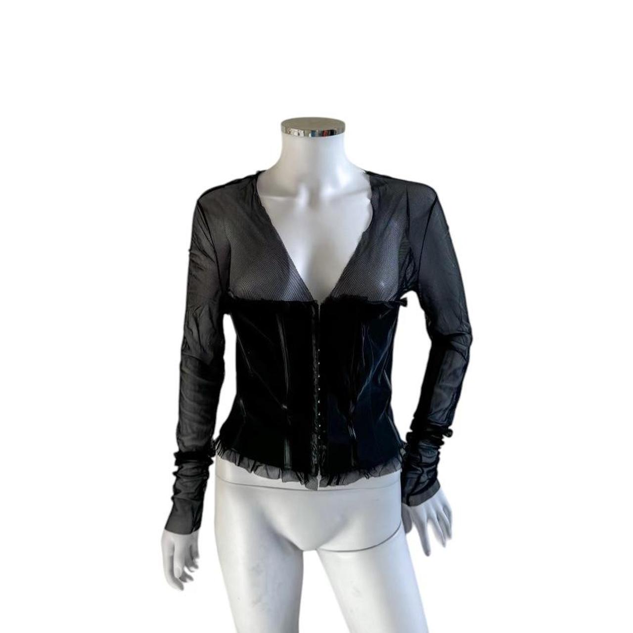 VINTAGE BLACK LONG SLEEVED MESH TOP WITH CORSET,... - Depop