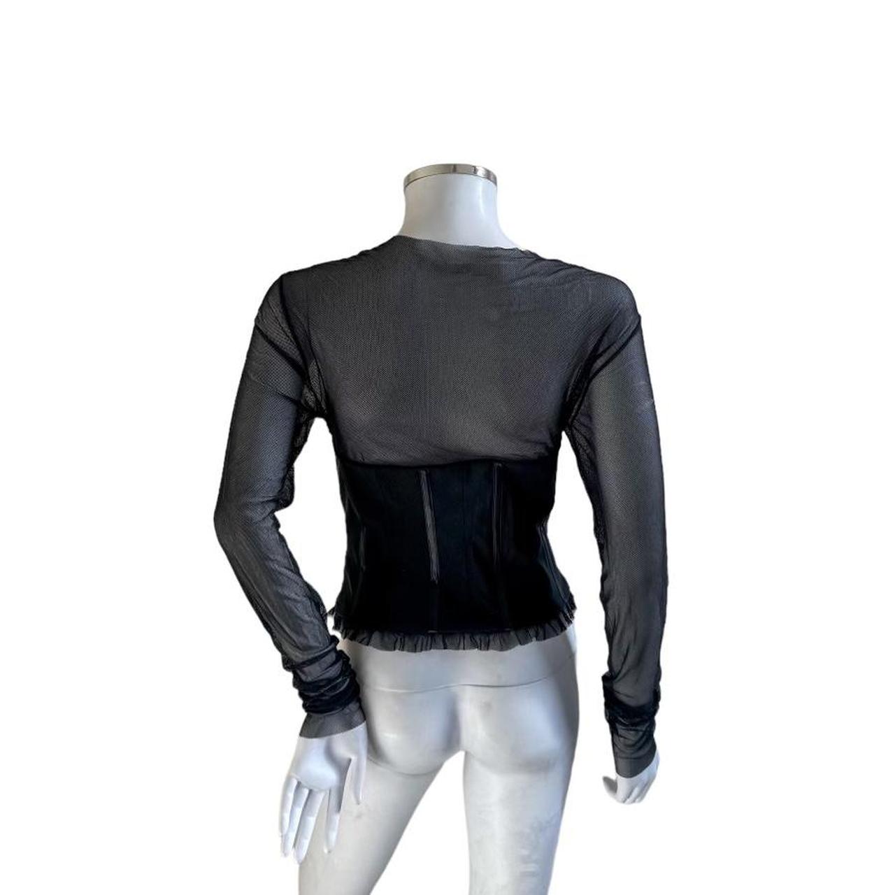 VINTAGE BLACK LONG SLEEVED MESH TOP WITH CORSET,... - Depop