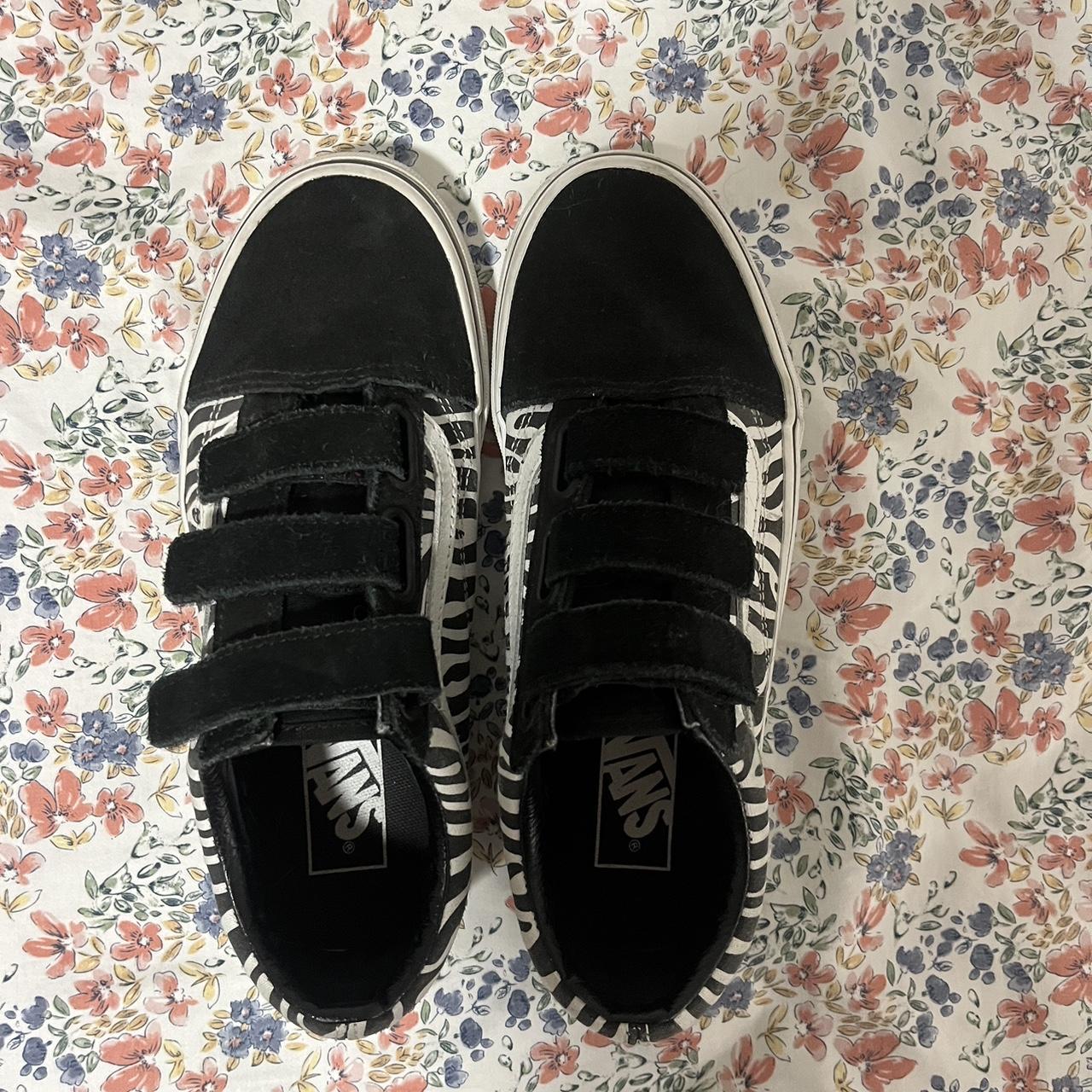 zebra print strap up vans!!! so adorable and in... - Depop