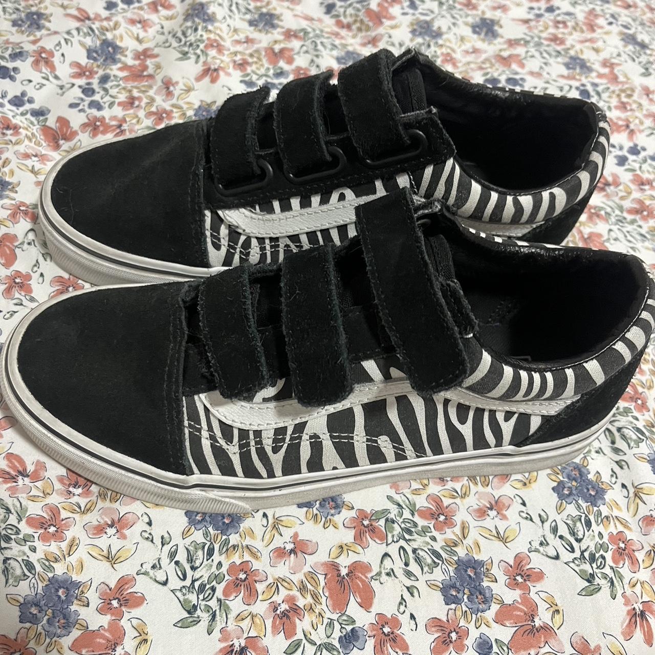 zebra print strap up vans!!! so adorable and in... - Depop