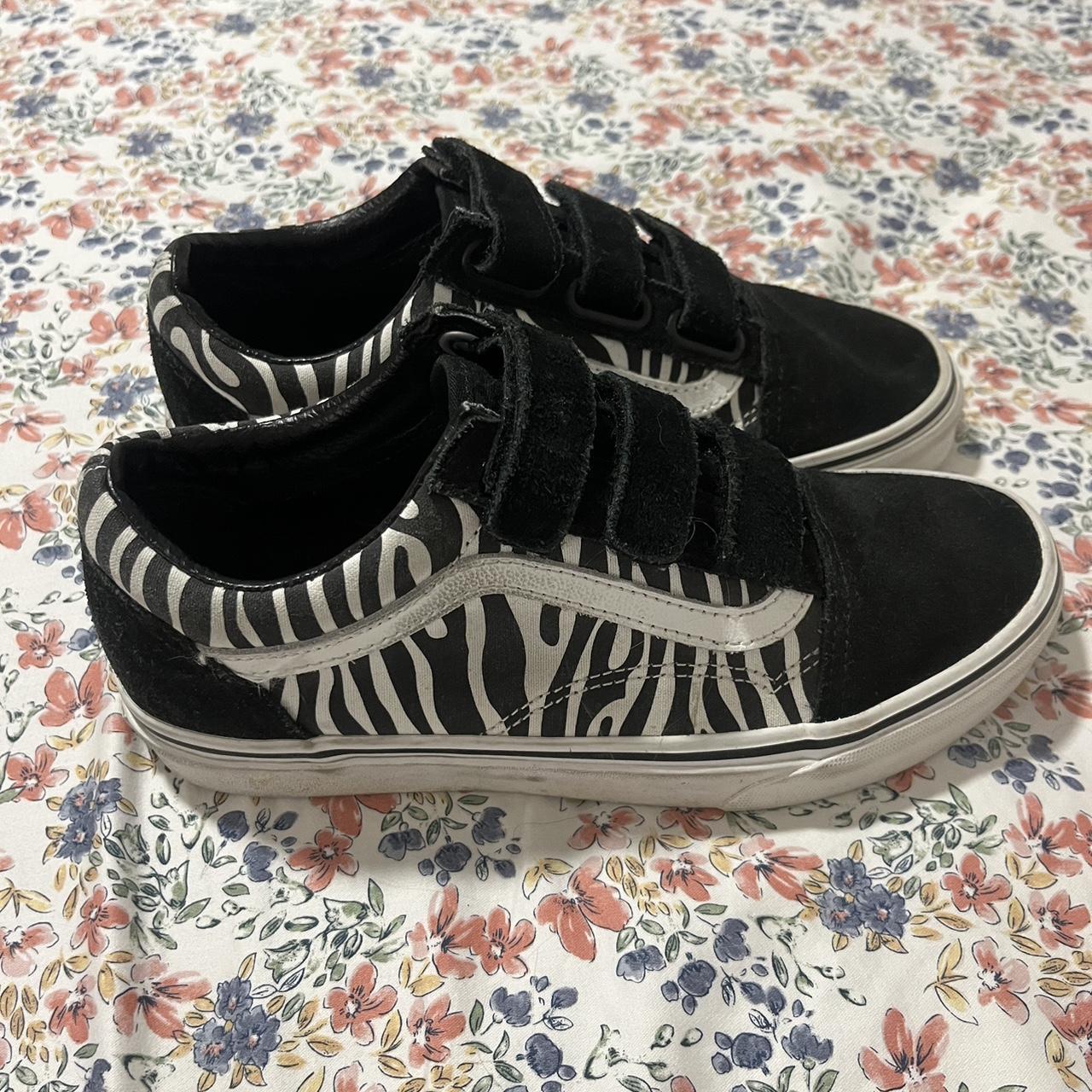 zebra print strap up vans!!! so adorable and in... - Depop
