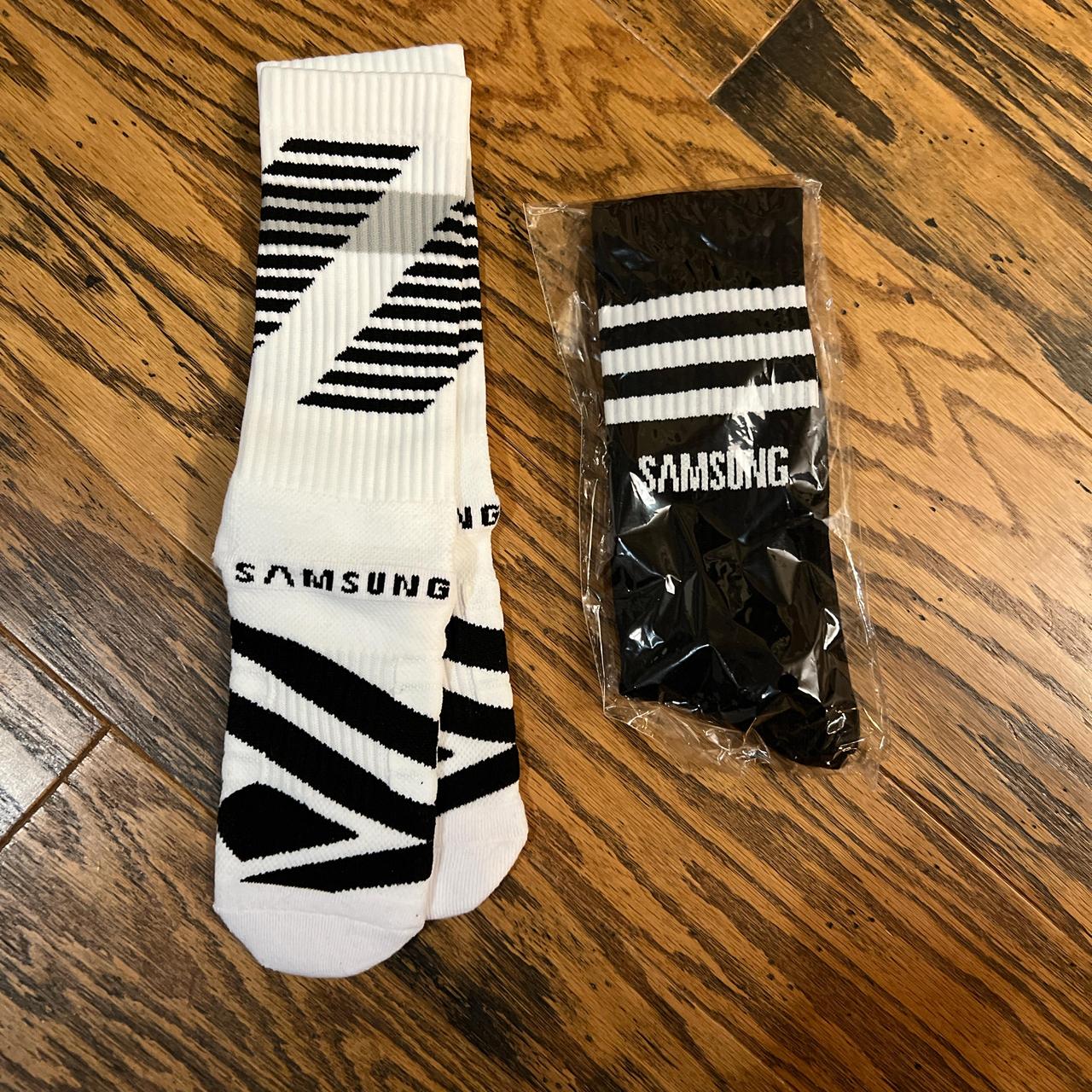 Black and white striped socks Brand: Samsung Padded... | Depop
