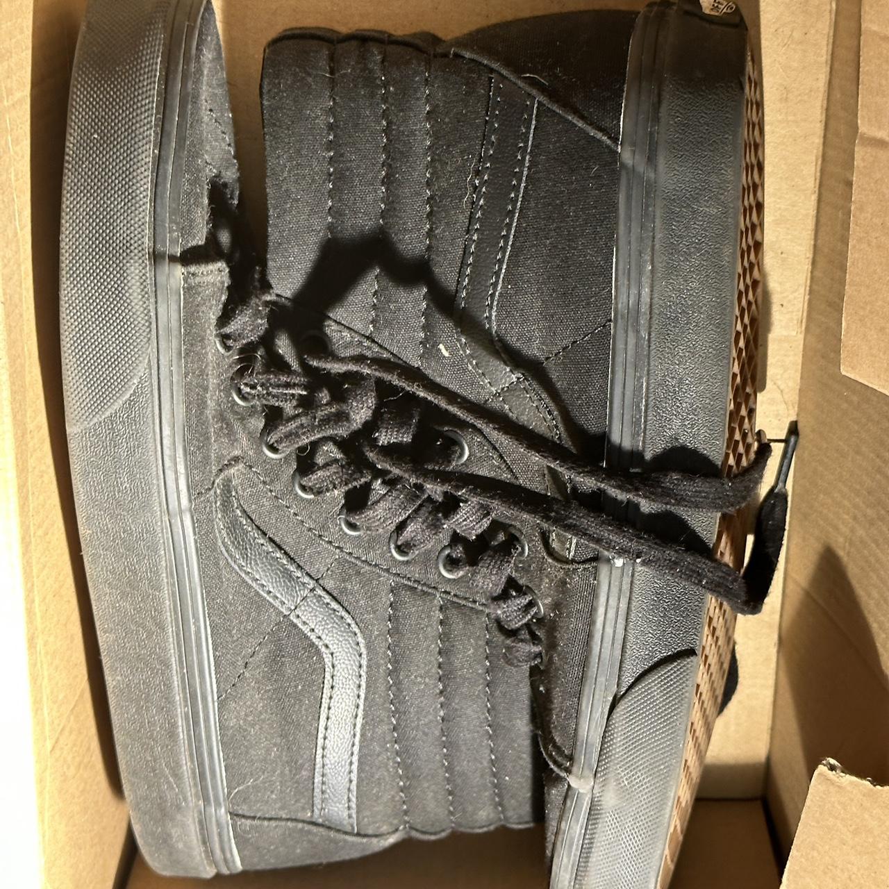 High all black vans. Size 6. Worn a lot but still in... - Depop