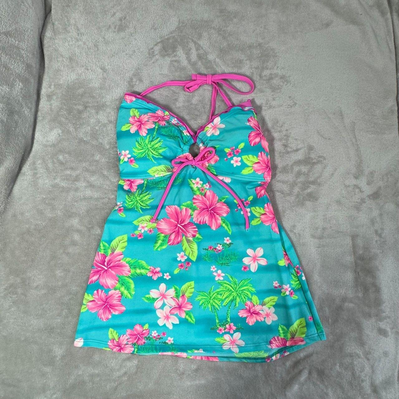 SO Hawaiian Floral Tropical Palm Tree Print Tankini... | Depop