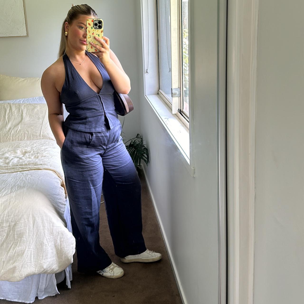 GLASSONS TOP AND BOTTOM MATCHING LINEN SET blue... | Depop