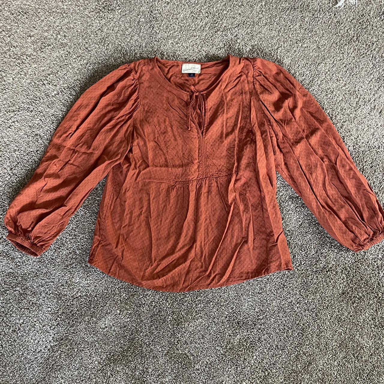 Universal Thread Women's Orange and Burgundy Blouse | Depop