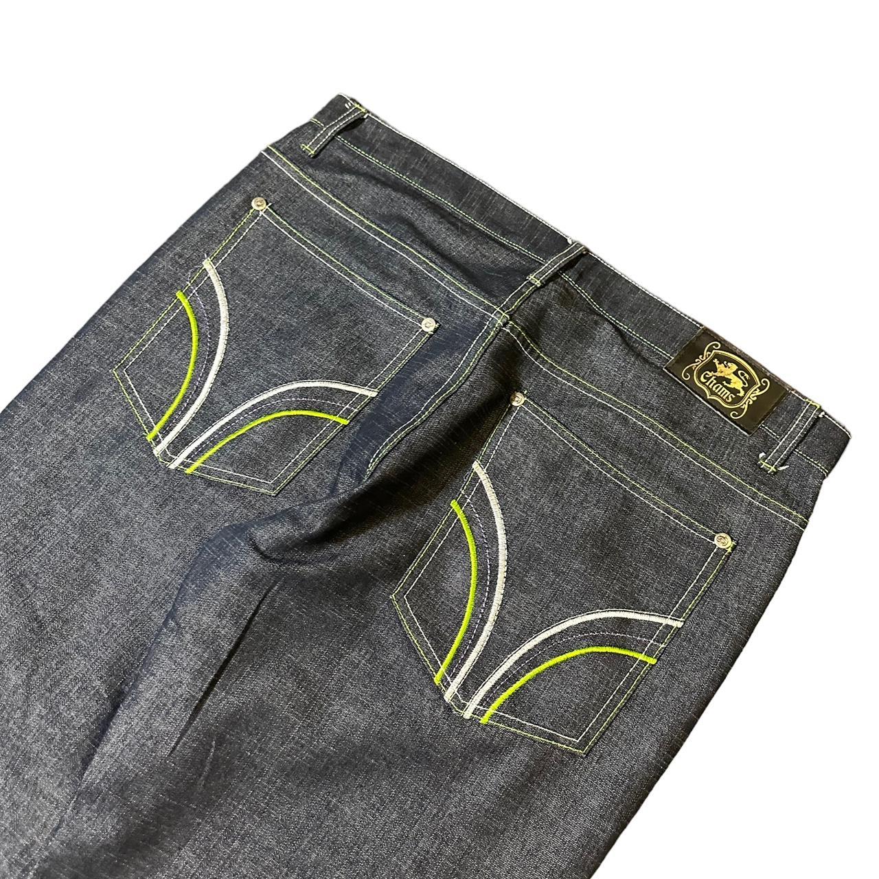 Y2K Baggy Black Chams Skater Embroidered Jeans Size... - Depop