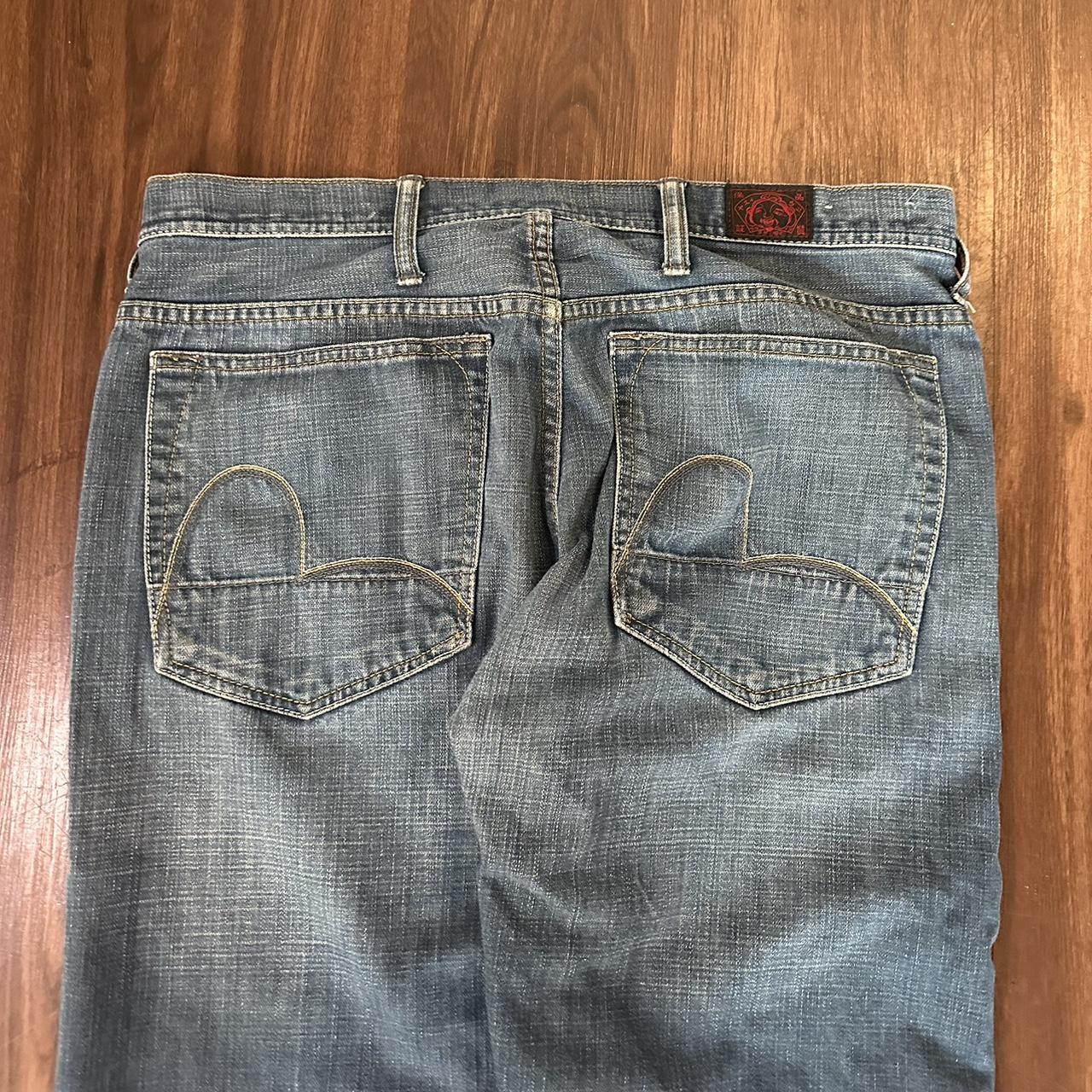 Y2K Medium Wash EVISU Jeans Size 36x32 - 8.5” leg... - Depop
