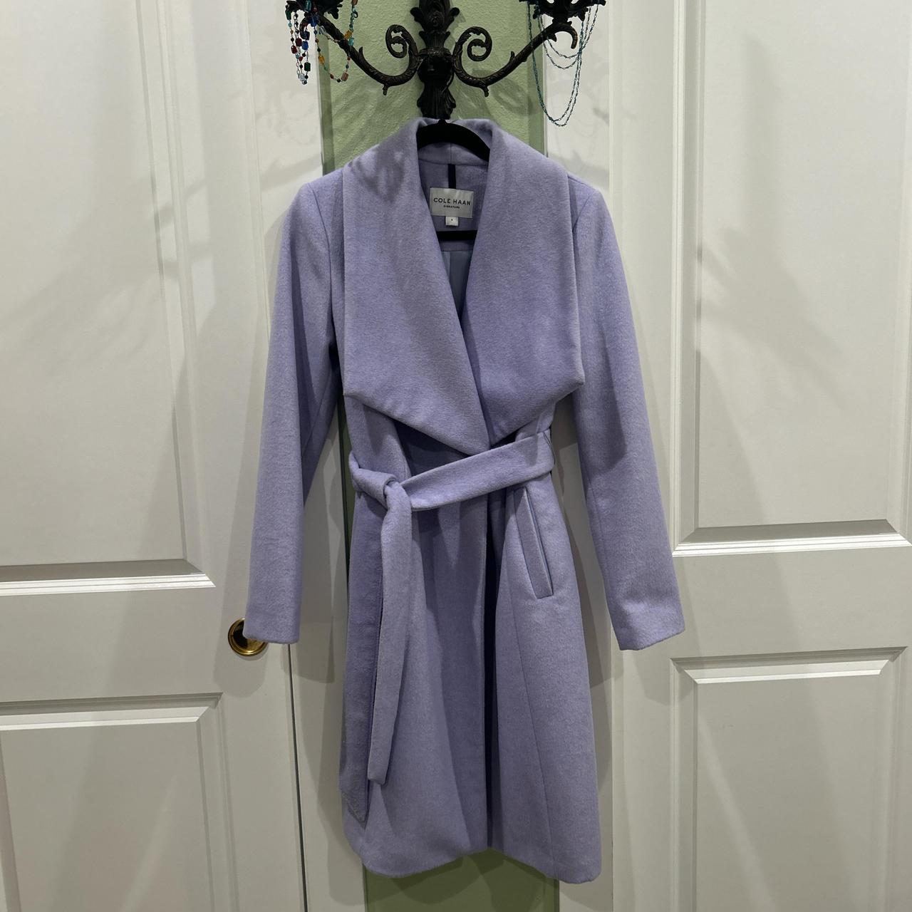 Lavender long coat with belt. Cole HAAN never worn. | Depop