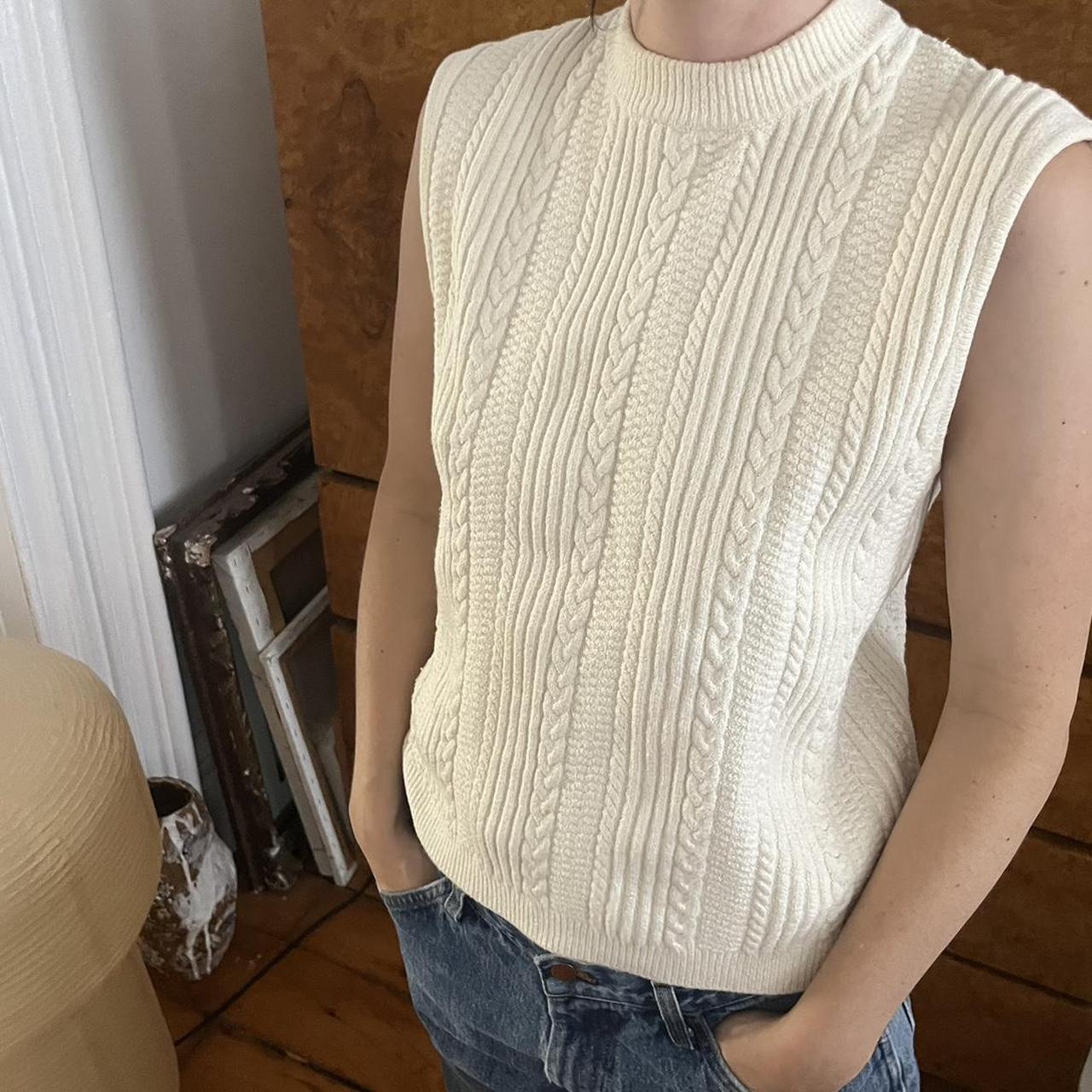 Cream cable knit sweater vest #knitwear Ganni... - Depop
