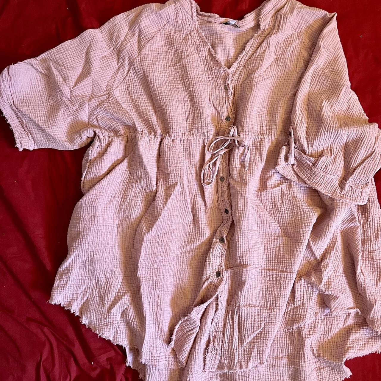 White Birch pink linen tunic top with tie front... | Depop