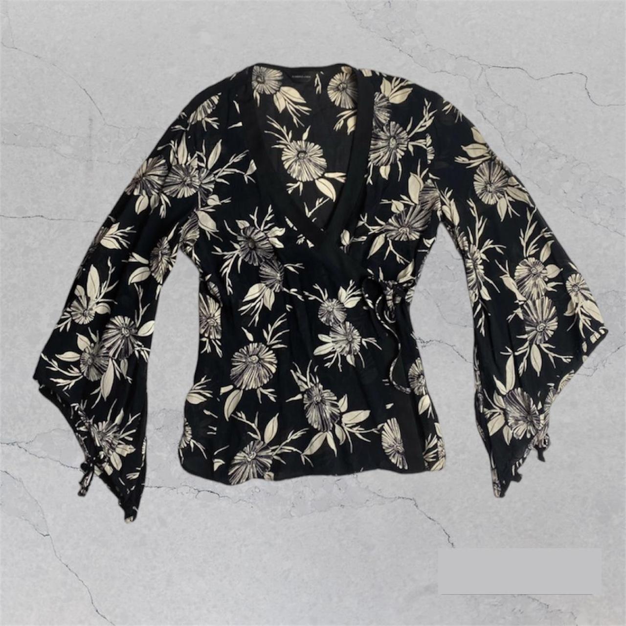 Florence and Fred black floral wrap style y2k... - Depop