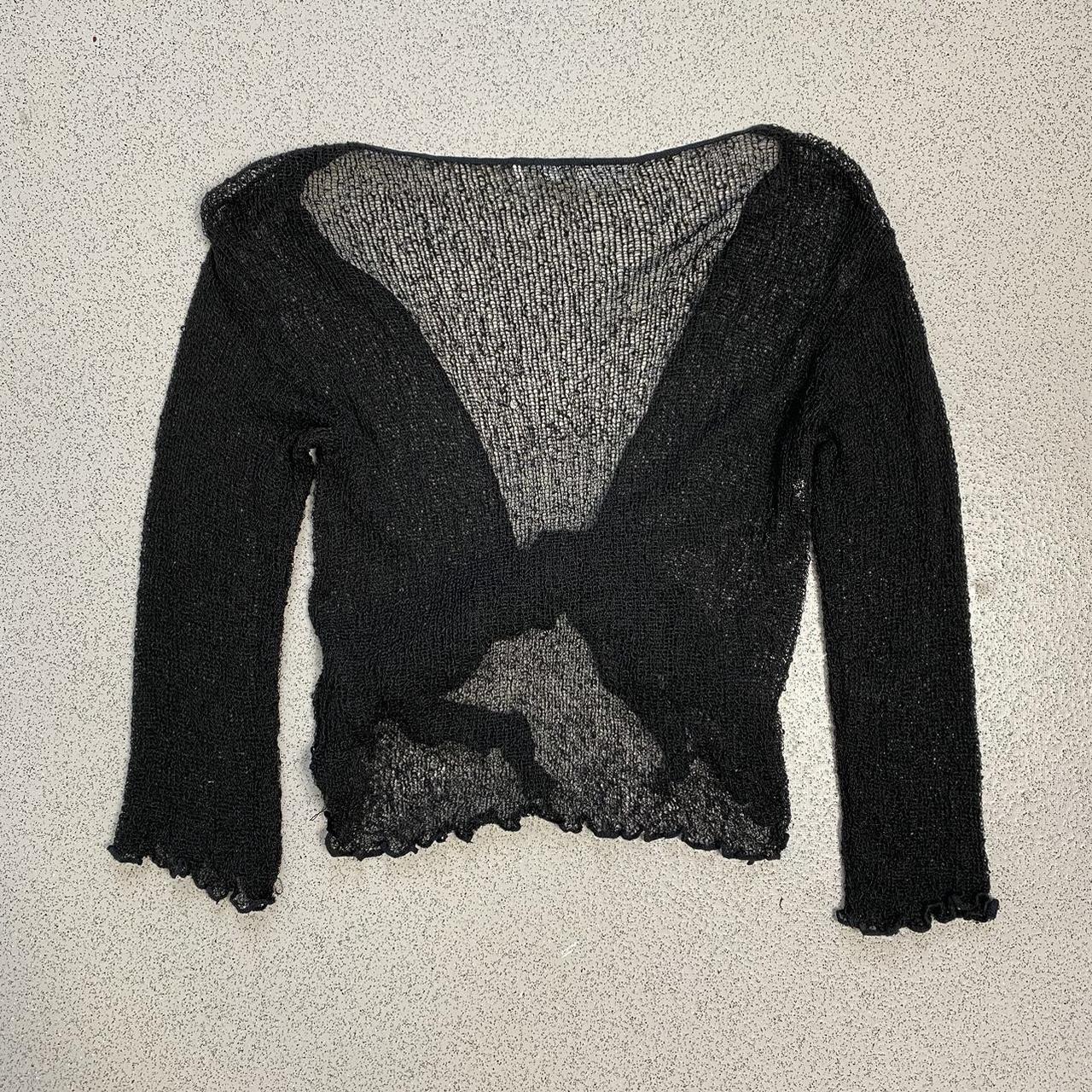 Vintage Deadstock Black Open Mesh Crochet Knit Sheer... - Depop
