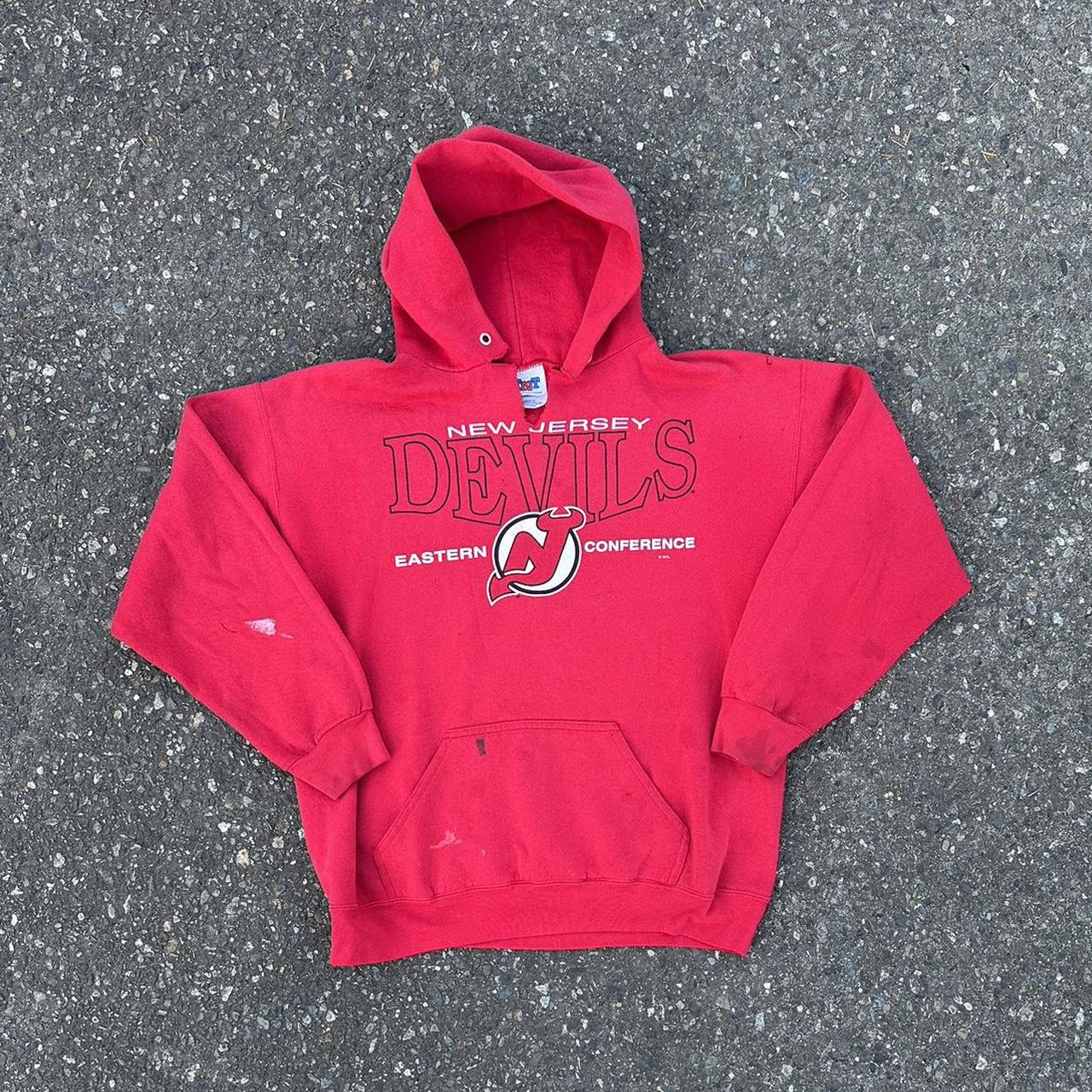 90s New Jersey Devils Hoodie Small paint stains... - Depop
