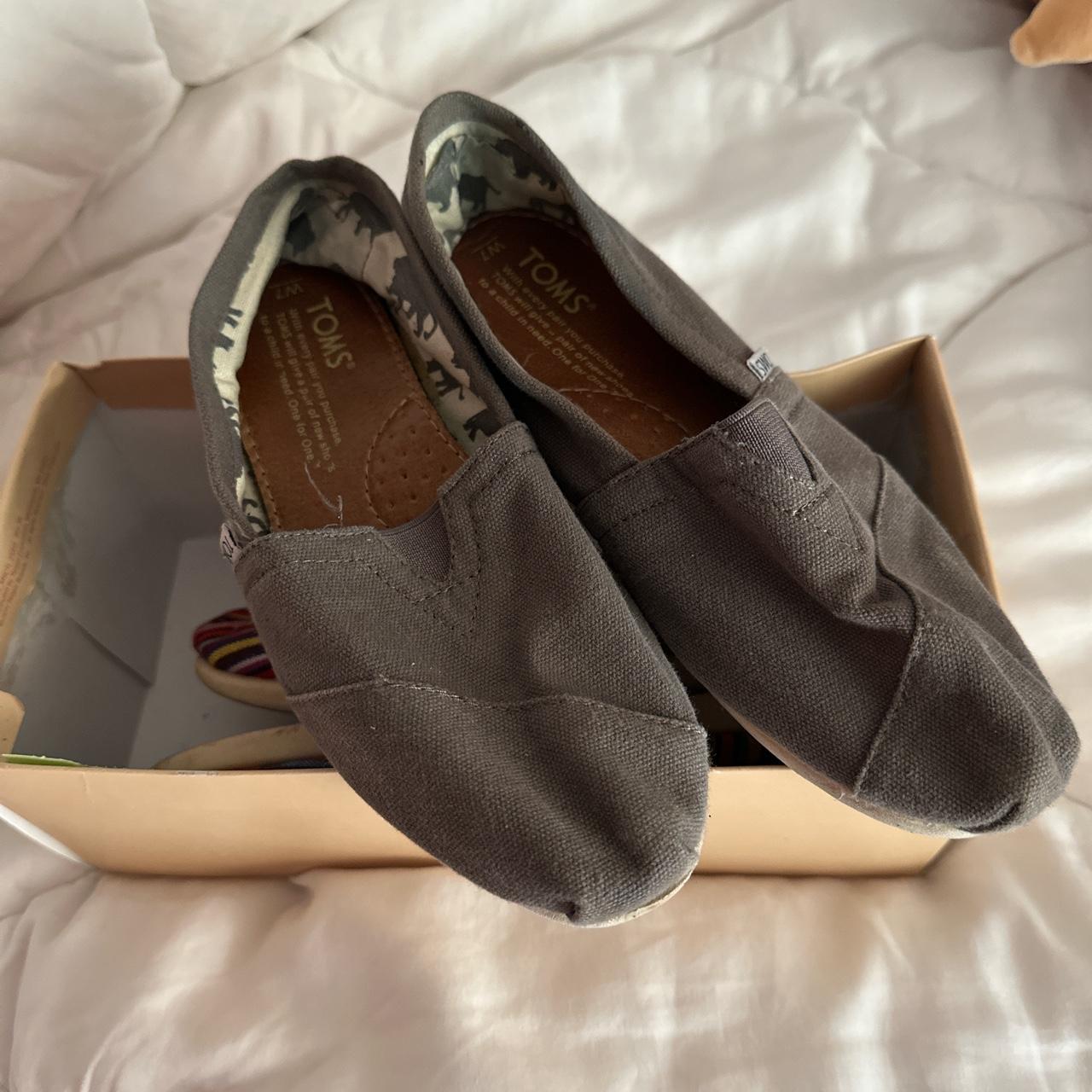 Gray Toms - worn, peeling soles. W7 - Depop