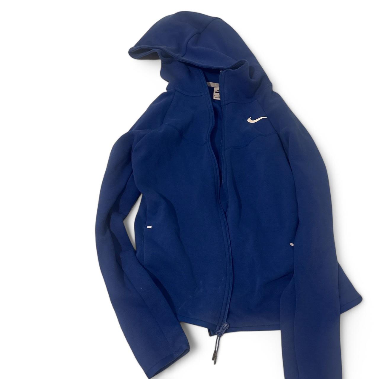 Nike royal blue zip up hoodie with white swoosh... | Depop
