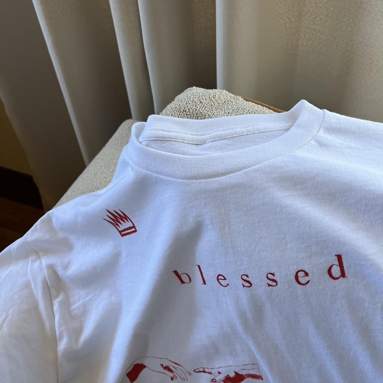 Hand-painted white and red Fine-line tshirt by... - Depop