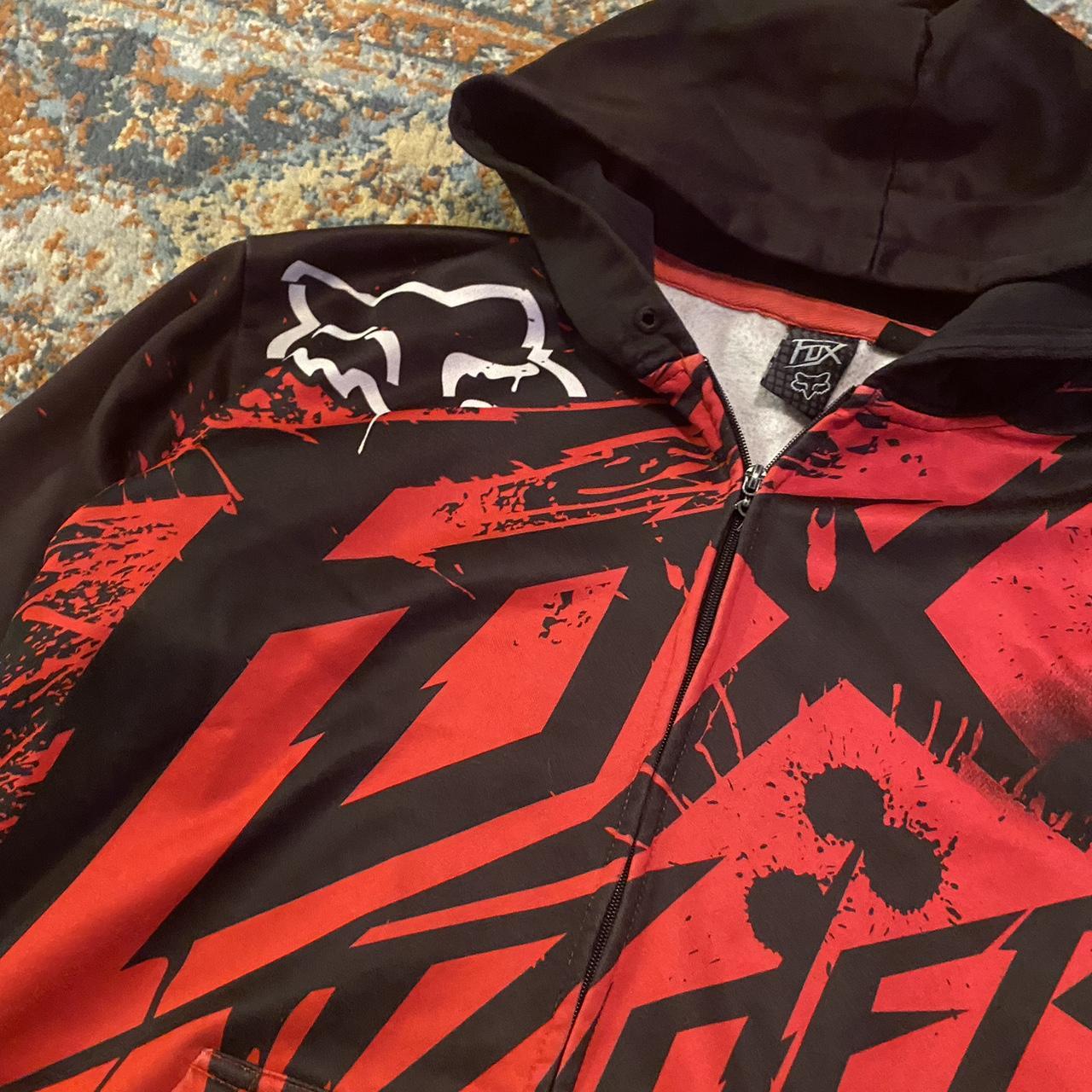 Y2K Fox Racing red and black zip-up hoodie... | Depop