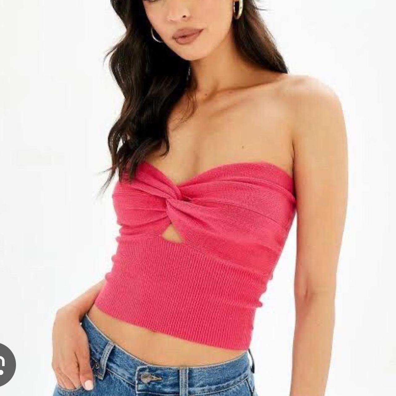 Glassons pink knit tube top with cut out detail... - Depop