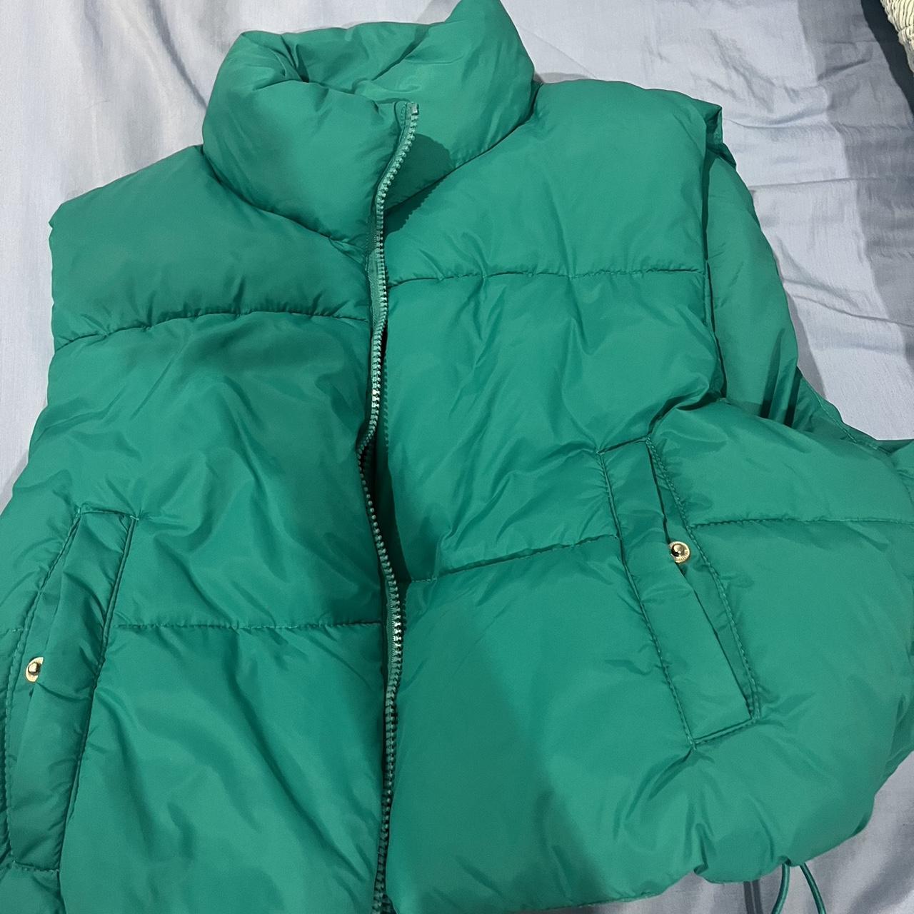 Green short sleeve puffer vest Valley girl Size... - Depop