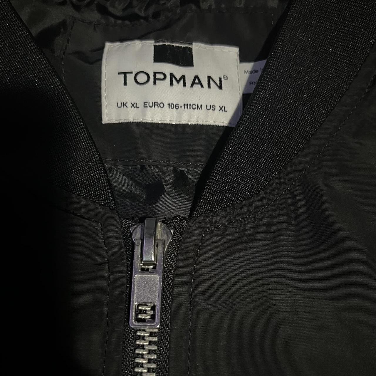 topman black bomber jacket size L tagged xl but fits... - Depop