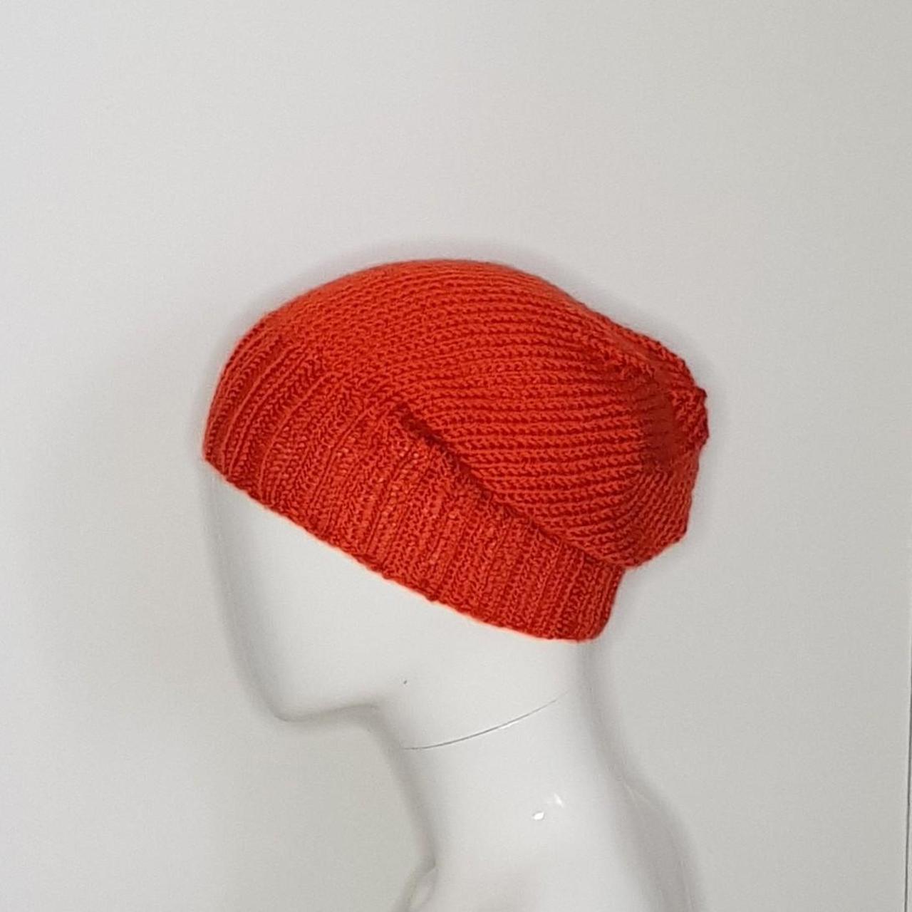 Orange slouch beanie hat. Handmade using 100%... - Depop
