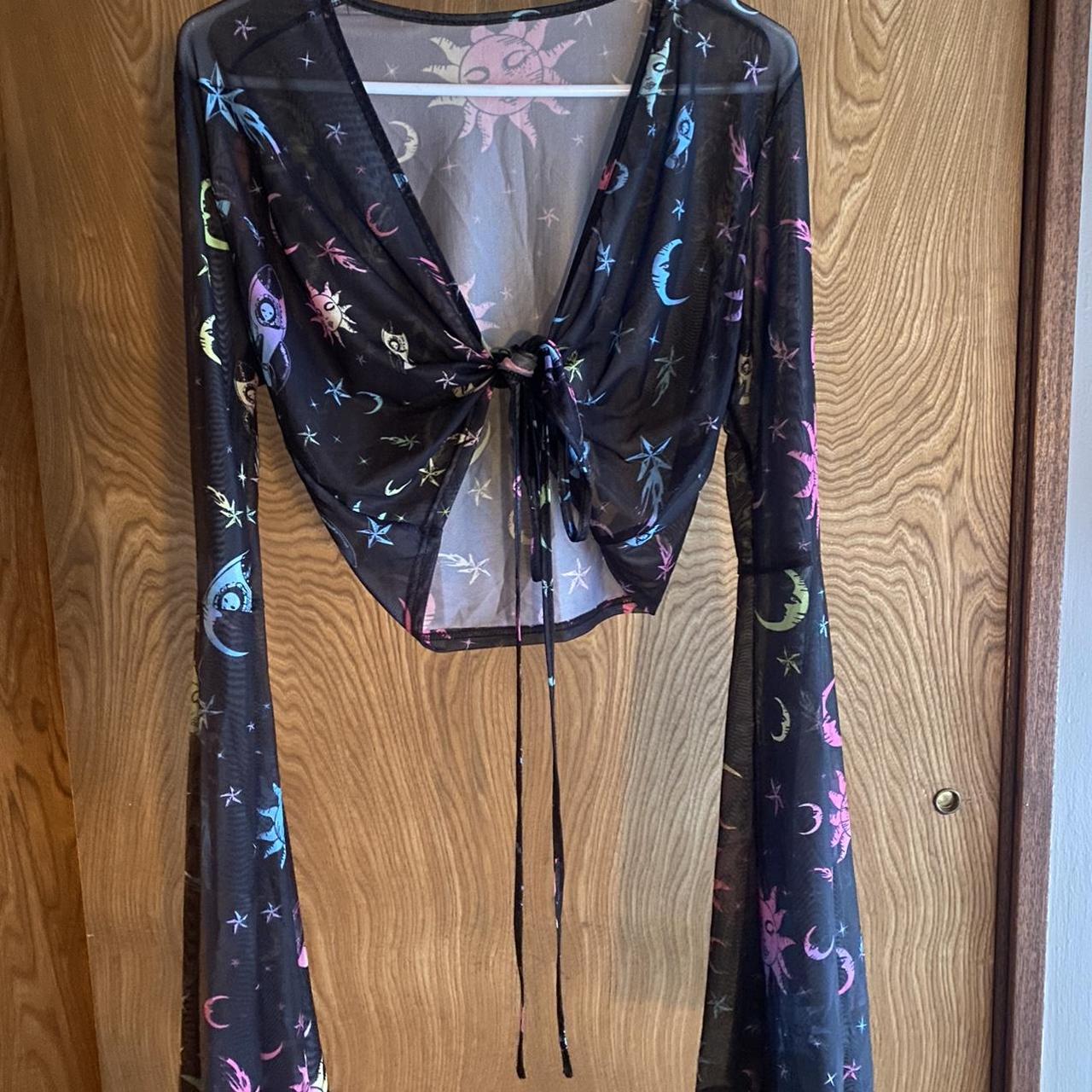 celestial flare sleeve crop top 🌙💚 #whimsigothic... - Depop